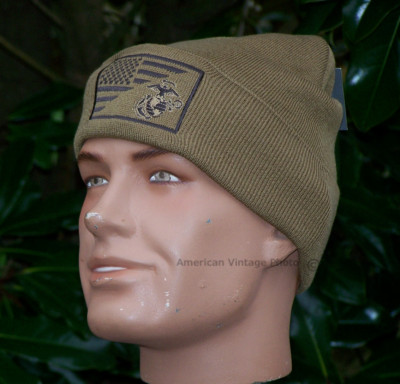 Hat USMC Coyote Watch Cap Knit Beanie Licensed USA Flag FMF Globe ...