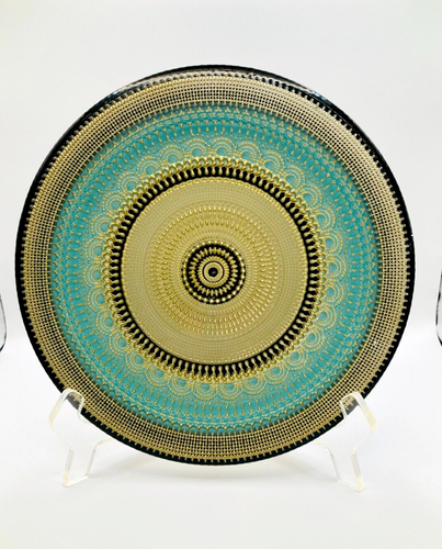 Ardacam~ Art of The Table Plate~ Handmade Turkish Glass Teal/ Blue Gold ...