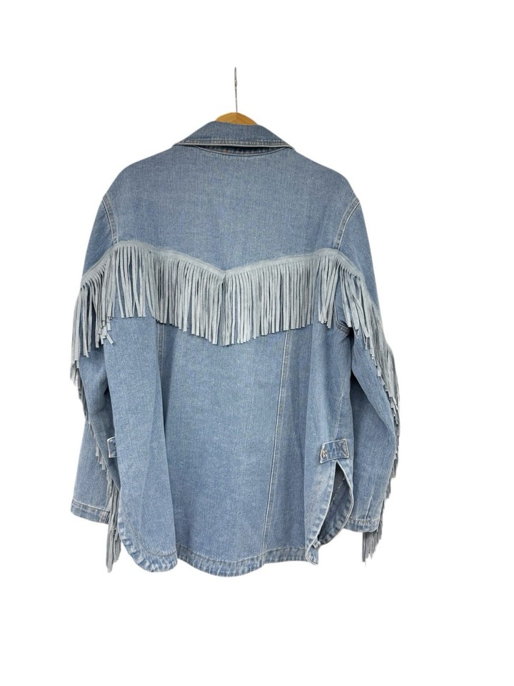 Blue Ivy Oversized Fringe Denim Jacket Boho Western Barn Rodeo Ranch ...