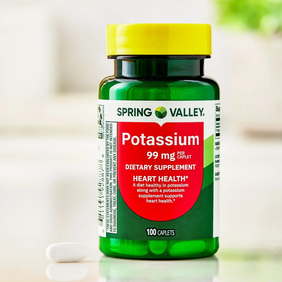 Spring Valley Potassium 99 mg Dietary Supplement 100 Caplets - Free ...
