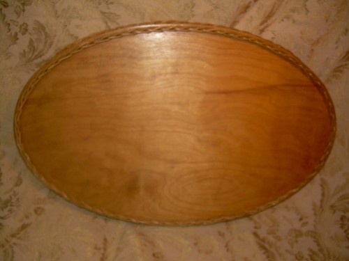 VTG OVAL WICKER TRAY~CUSTOM DECOUPAGED FRUIT COMPOTE CENTER~UNDER GLASS ...