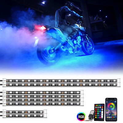 8 Pcs Motorcycle RGB LED Neon Under Glow Lights Strips Kit For Harley ...