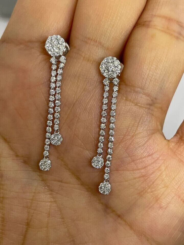 Round Cut Simulated Diamond Women's Drop Dangle Earring 14k White Gold ...