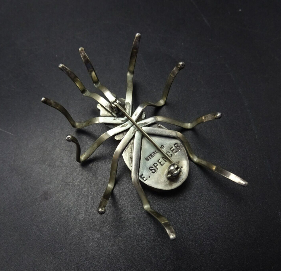 Evelyn Spencer NAVAJO Sterling Silver GREEN MALACHITE SPIDER Arachnid ...