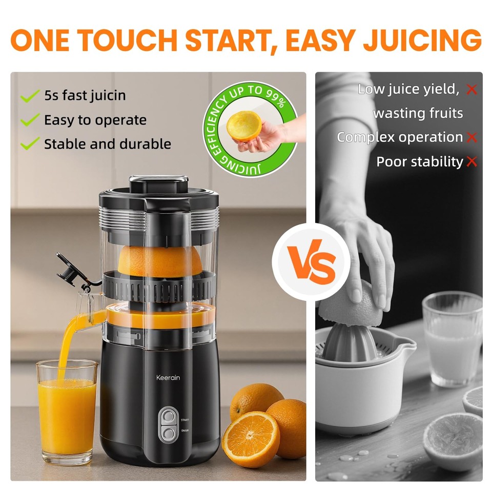 Electric Orange Juicer, Hand-Free Citrus Juicer Machine with Cleaning ...
