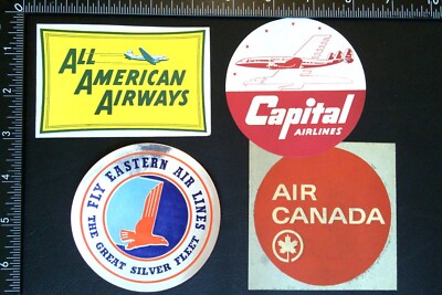 Vintage Airline Labels Lot #3: 4 Diff.; All American/Capital/Eastern ...