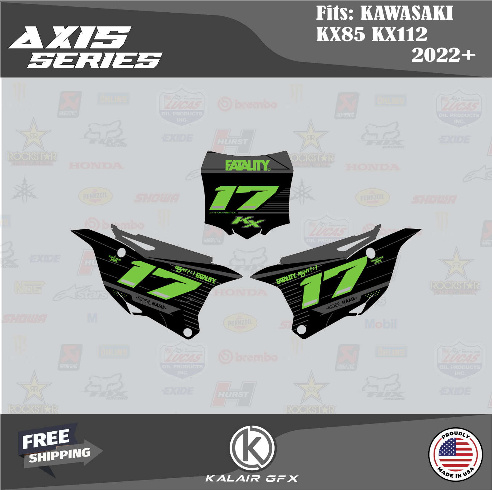 Graphics Kit for KAWASAKI KX85 KX112 2022 2023 2024 AXIS-Green Shift | eBay