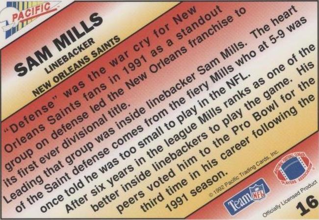 1992 Pacific Sam Mills #16 for sale | eBay