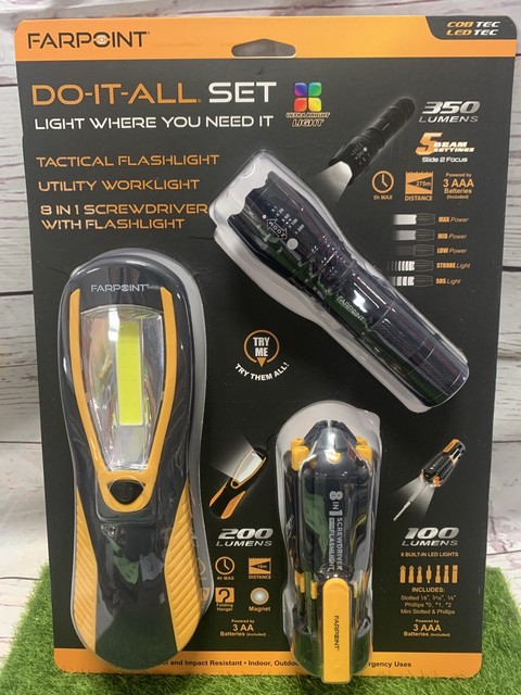 Farpoint Tactical Flashlight Utility Worklight 8 in 1 Screwdriver Do It ...