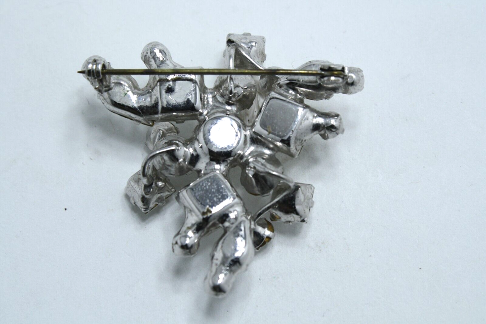Vintage Triangle Sunburst Brooch Silver Tone Rhinestone Starburst Pin ...