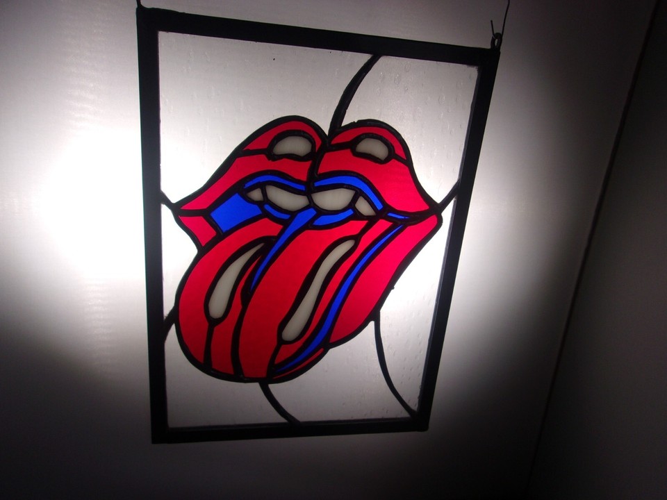 ROLLING STONES "LIPS" LOGO HANDMADE STAINED GLASS POP ART SUNCATCHER ...