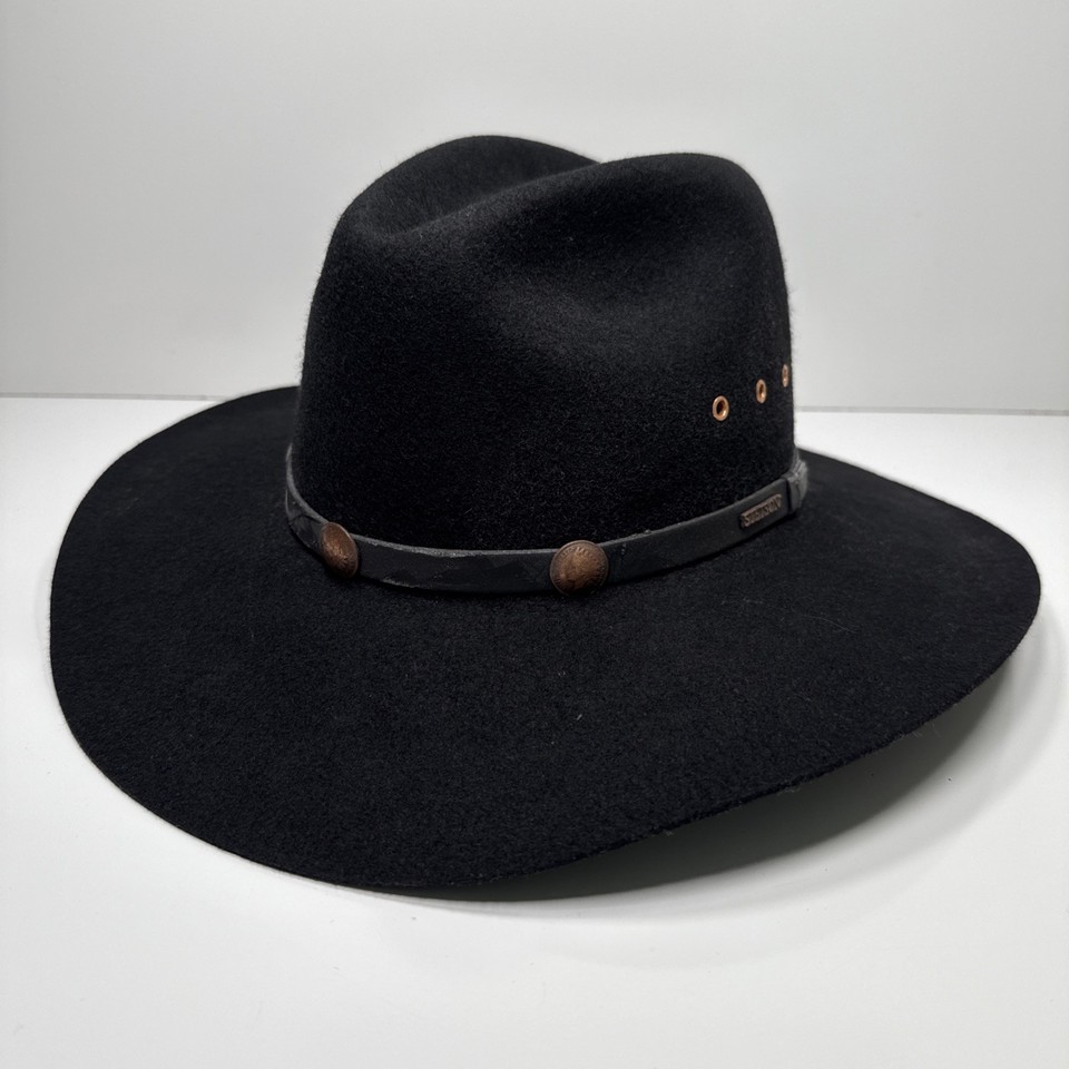 Stetson Stallion Black Hat Wool Cowboy Hat Size 7 1/8 Made In Texas USA ...