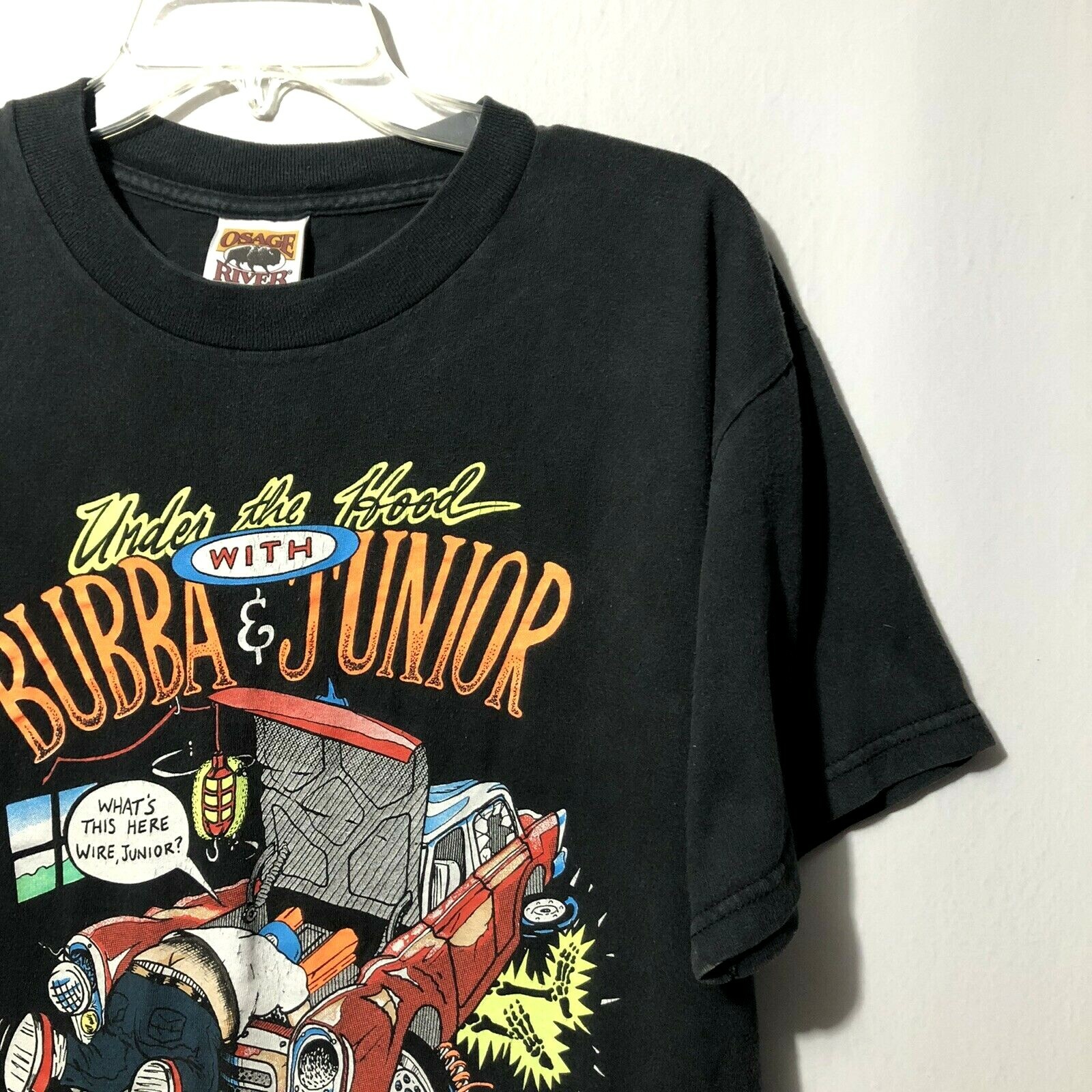 VTG OSAGE RIVER Under The Hood With Bubba & Junior Cartoon Shirt Size L ...
