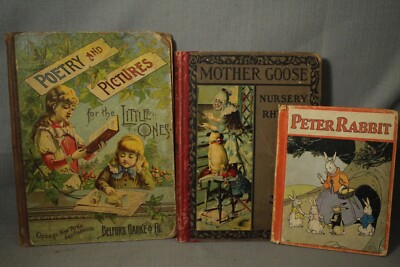 Antique Children's Books Poetry and Pictures Mother Goose Nursery Peter ...