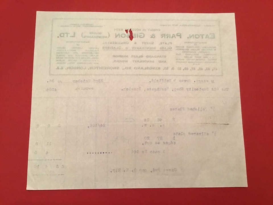 Eaton Parr & Gibson Ltd 1936 Glass Merchants & Glaziers London receipt ...