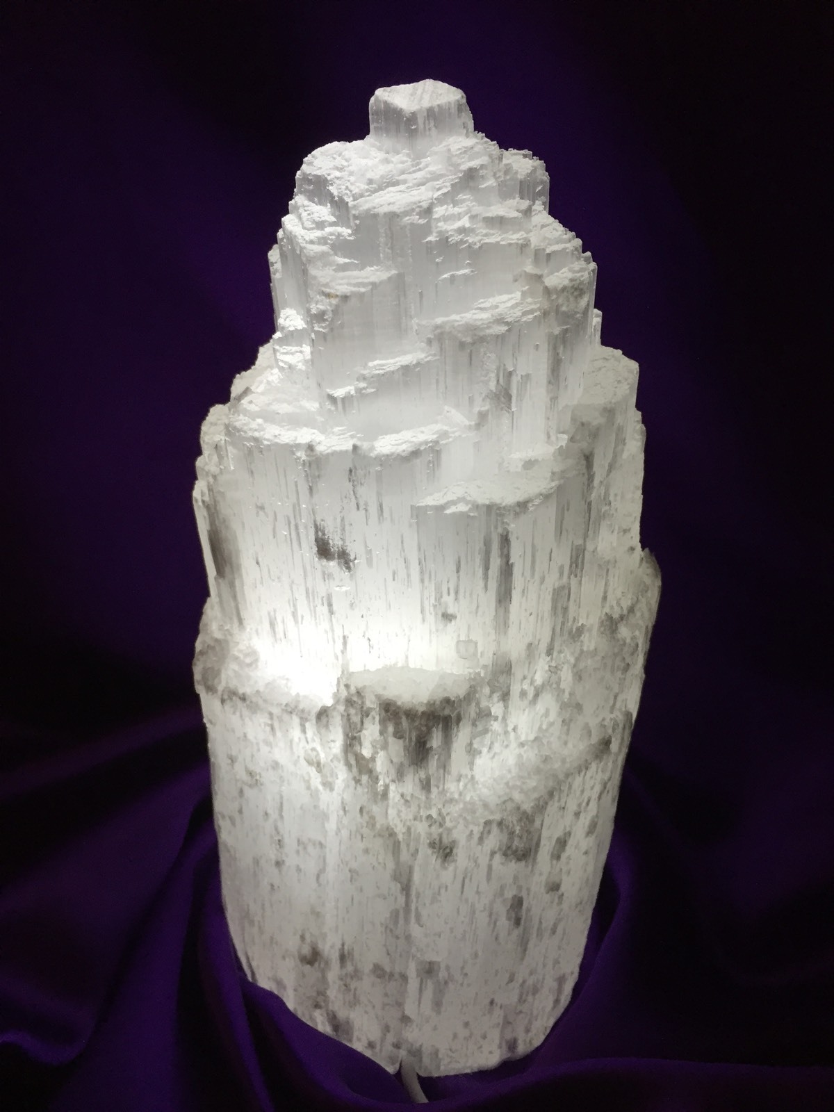Medium Selenite Lamp And Cord LED White Selenite Tower Lamp Reiki Heal ...