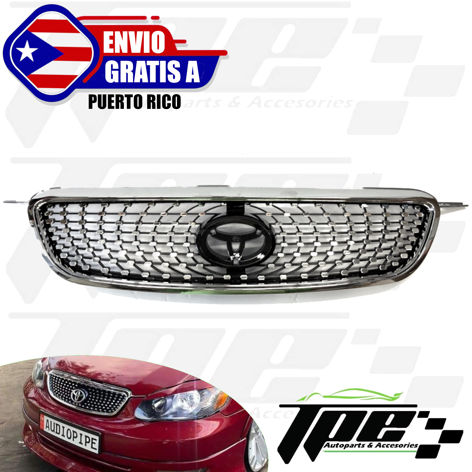 FRONT BUMPER GRILL DIAMOND STYLE CHROME GRILLE FOR TOYOTA COROLLA 2003 ...