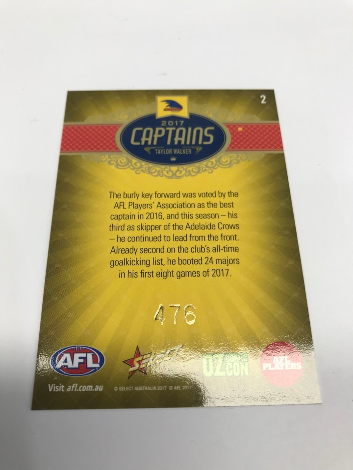 2017 SELECT OZ COMICON LIMITED EDITION AFL CAPTAINS CARD #2 TAYLOR ...