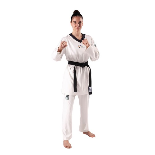 Kwon WT Approved Slim Fit Black V Neck Uniform Taekwondo Gi Suit TKD ...