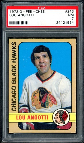 1972-73 OPC O PEE CHEE NHL #243 Lou Angotti PSA 7 NM CHICAGO BLACK ...