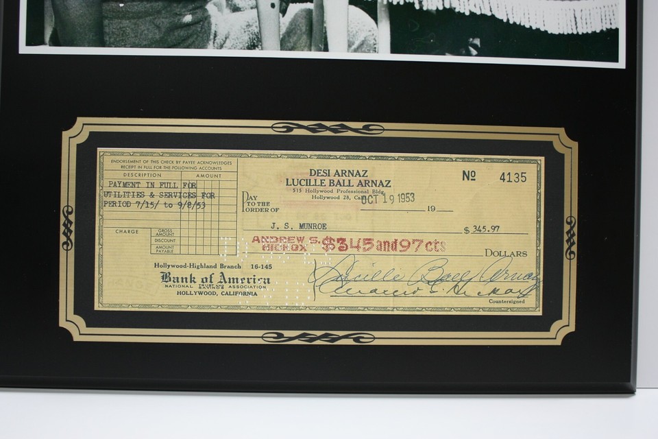 Lucille Ball Reproduction Signed Check Display | eBay