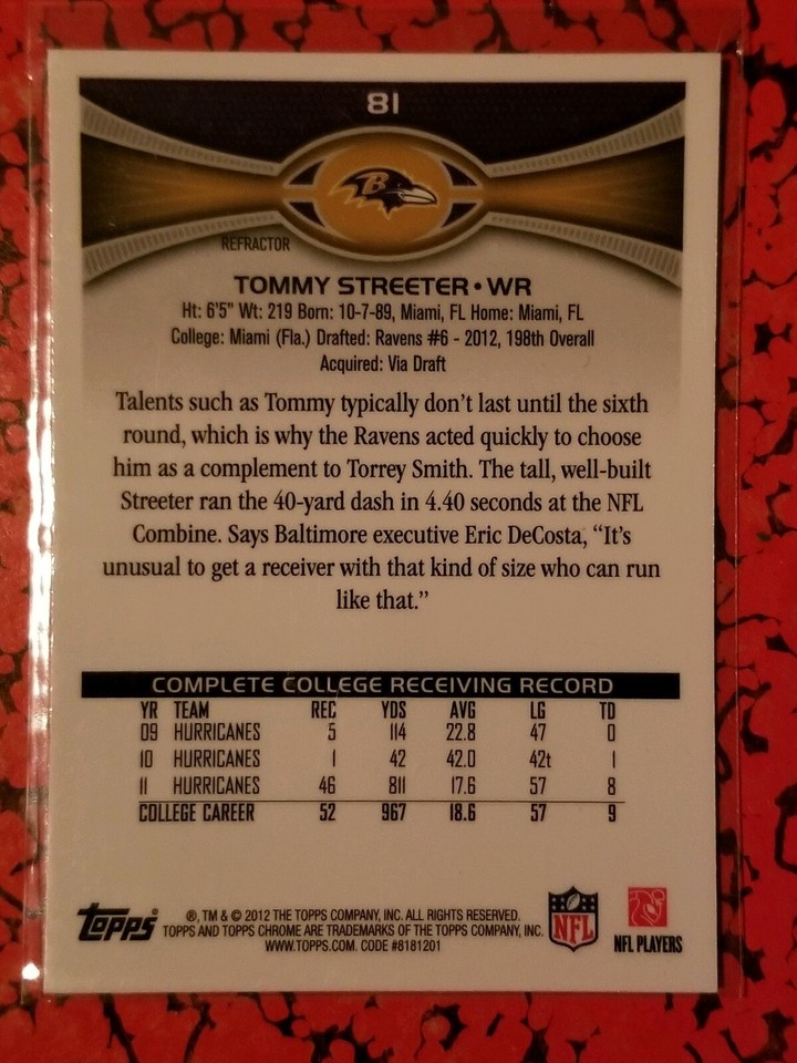 2012 Topps Chrome Refractor Xfractor #81 Tommy Streeter Baltimore ...