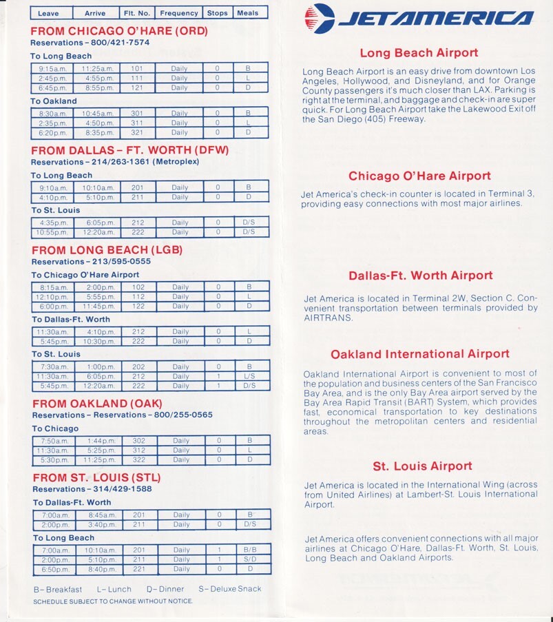 Jet America timetable 1984/07/01 | eBay