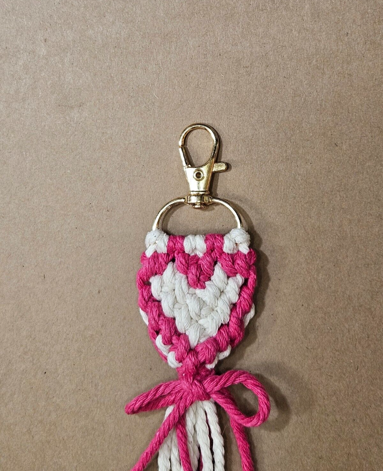 Macrame Heart Keychain Keyring Handmade Swivel Clasp Hook Boho Backpack ...