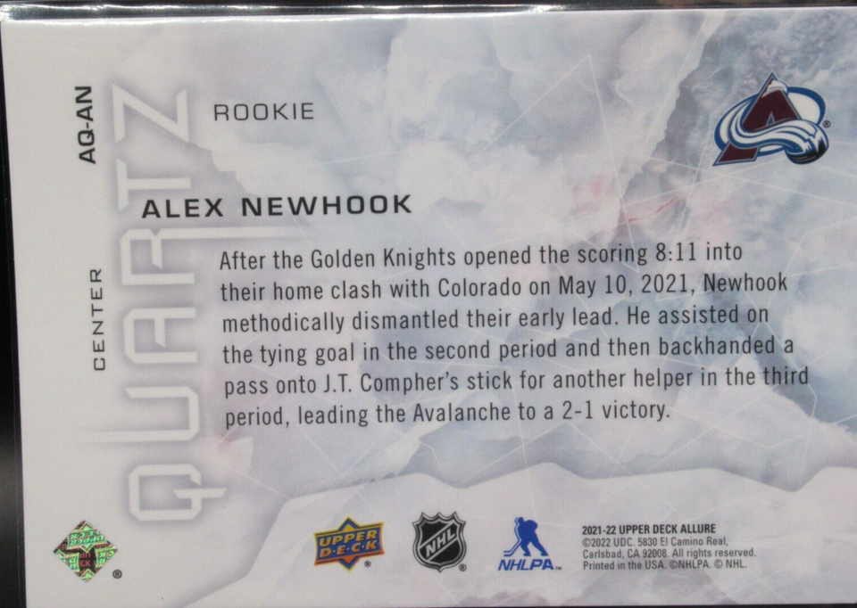 Alex Newhook - 2021-22 Allure Hockey Quartz Insert Rookie - Colorado ...