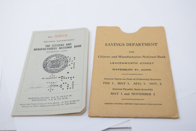 Waterbury Connecticut 1951 Citizens Manufacturers Savings Account Bank ...