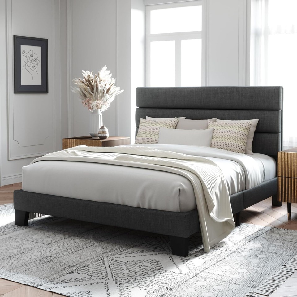 Queen Full King Size Platform Bed Frame with Fabric Upholstered ...