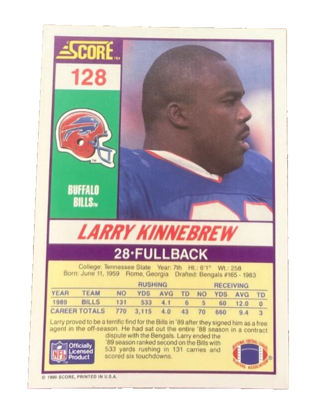 1990 SCORE CARD # 128 Larry Kinnebrew - Buffalo Bills | eBay