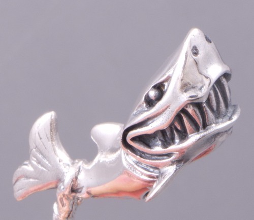 13g white shark grinning smirk fangs fish 925 sterling silver mens ...