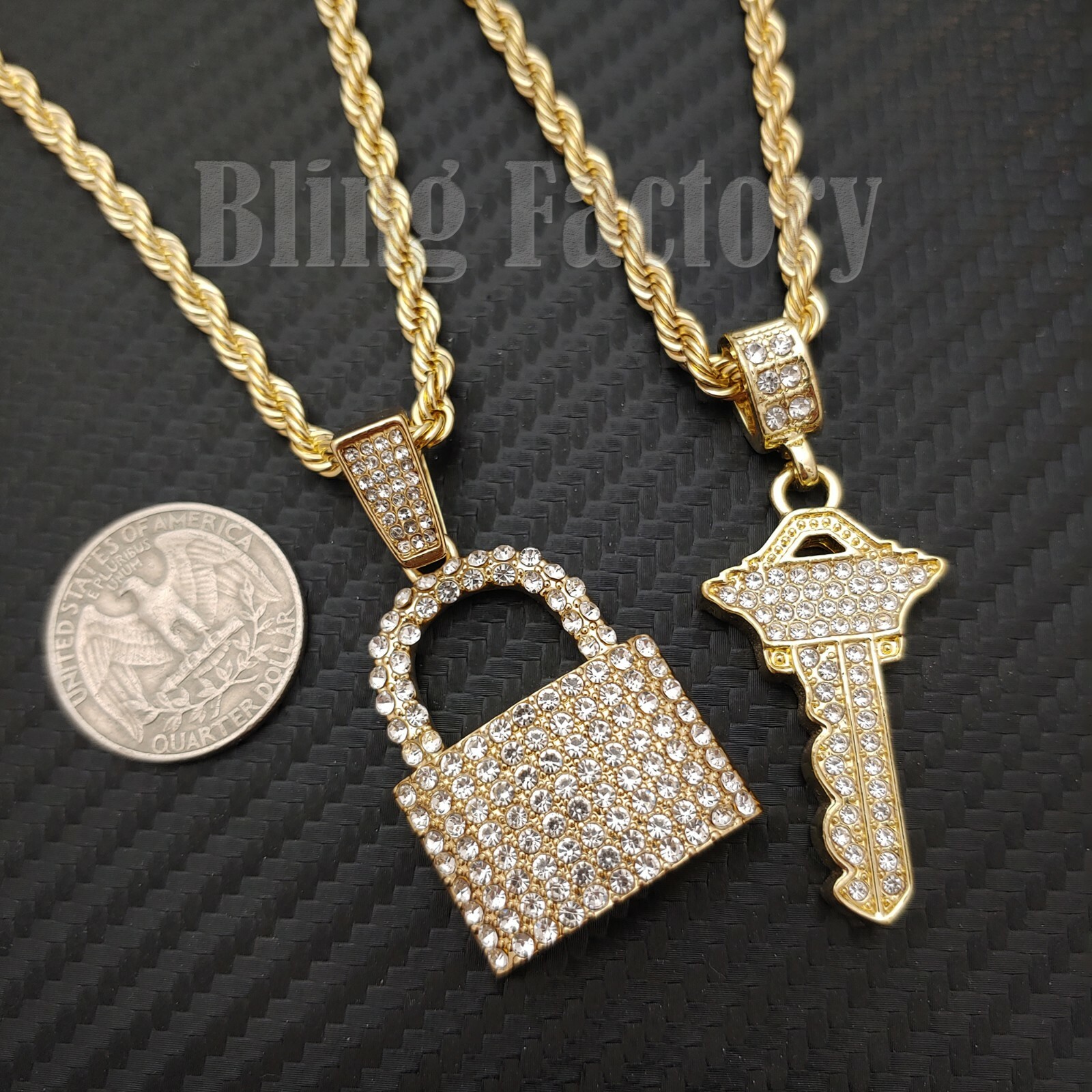 Hip Hop Iced Gold plated Lock & Key Pendant & 24" Rope Chain Bling ...