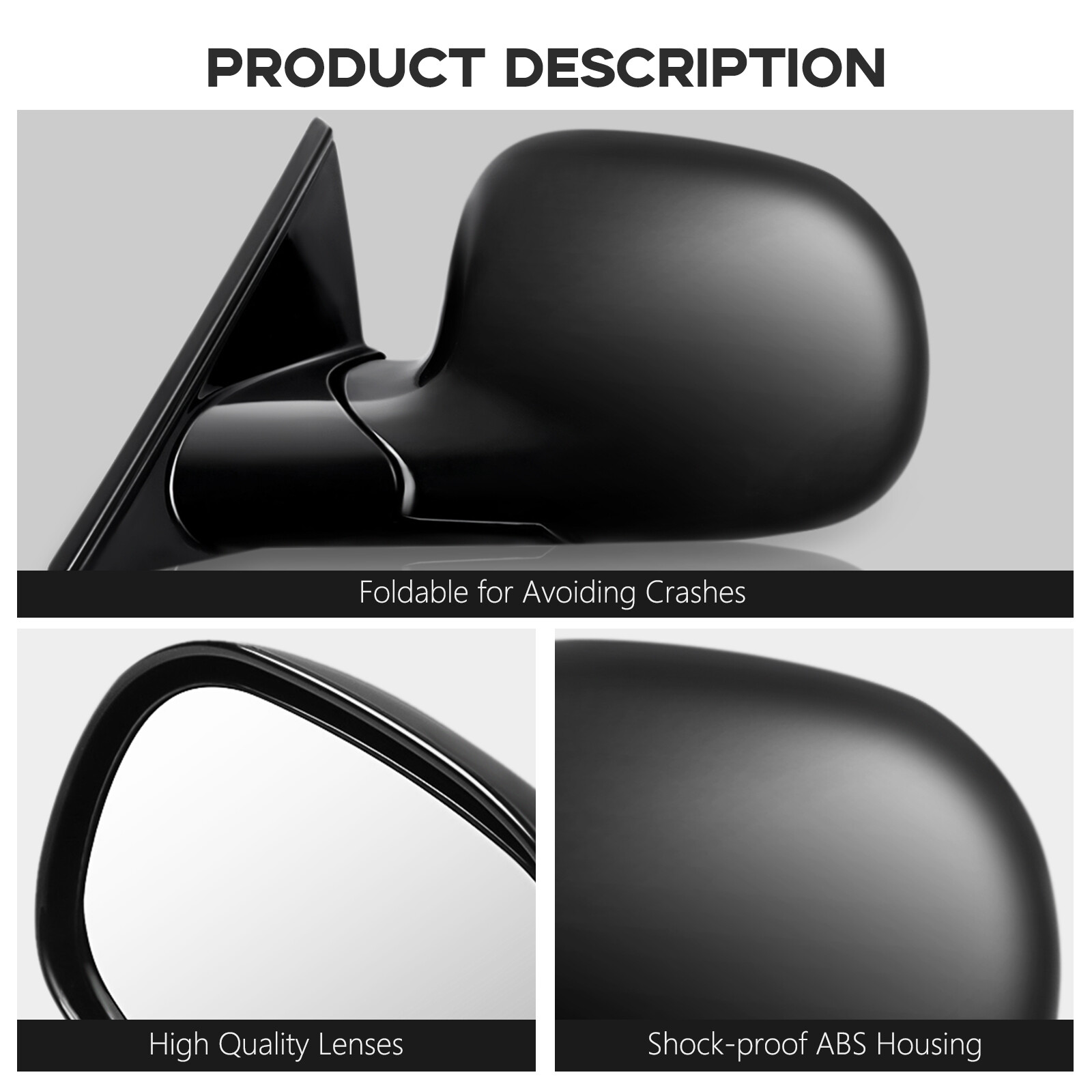 Fits 94-98 Chevy Blazer S10 GMC Jimmy S-15 Pair Manual Black Side View ...