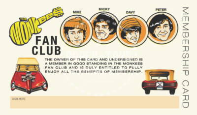 THE MONKEES FAN CLUB MEMBERSHIP CARD - VERSION #1 - VINTAGE REMIX | eBay