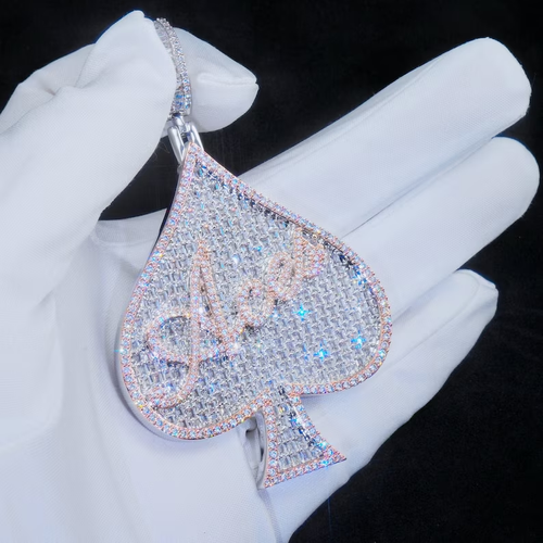 Natural Round Moissanite Baguette Cut Spade Shape Men's Pendant Solid ...