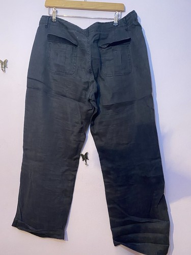 black linen trousers Sz14 Draw String Waist Turn Up Legs | eBay