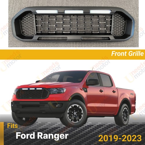 Fits 2019-2023 Ford Ranger Black Front Grille with LED DRL Day Lights ...