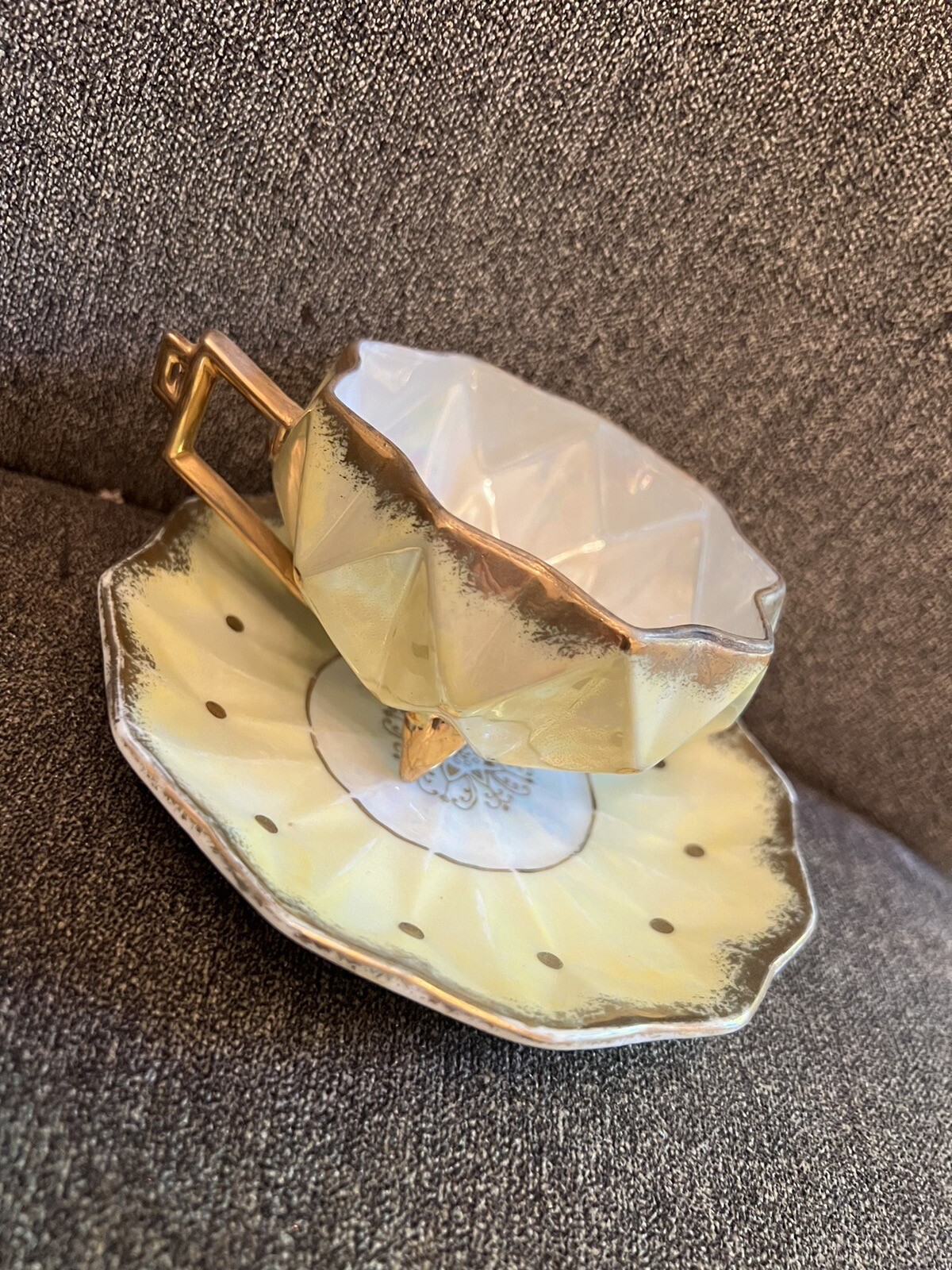 Vtg Yellow Royal Sealy Teacup Saucer Honeycomb Diamond Lusterware Japan ...