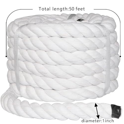 White Cotton Rope 1 inch x 50 feet Natural Thick Strong Rope for Crafts ...