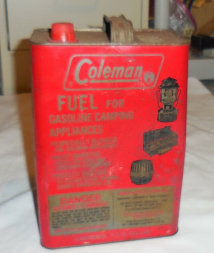 1 ad Coleman Fuel Gas for Camping lantern stove ,red EMPTY Gallon Tin ...
