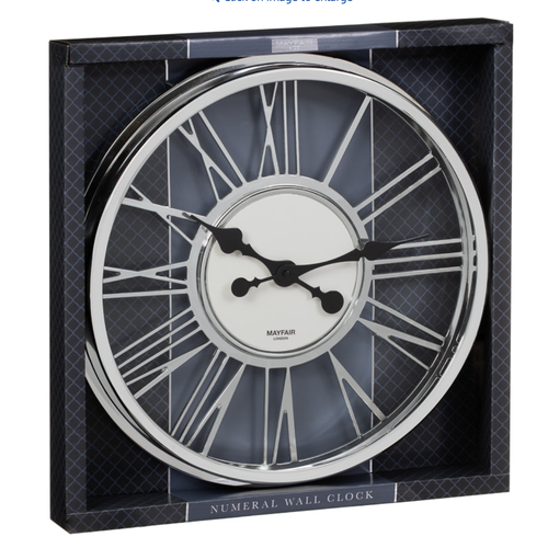 Modern Chrome Mayfair & Co Roman Numeral Round Large 17" Wall Clock | eBay