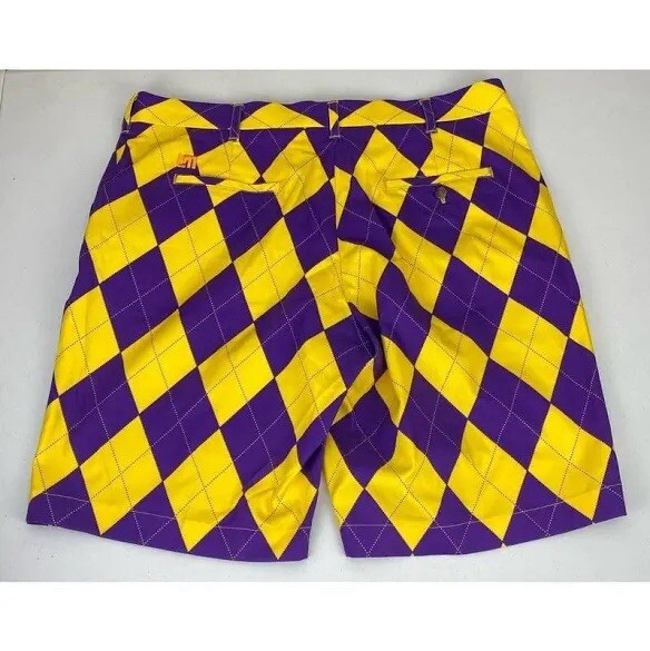 Loud Mouth Mens Purple Yellow Argyle Checked Wacky Golf Shorts Size 32W ...