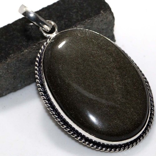 Silver Obsidian 925 Silver Plated Gemstone Handmade Pendant 2.3 ...