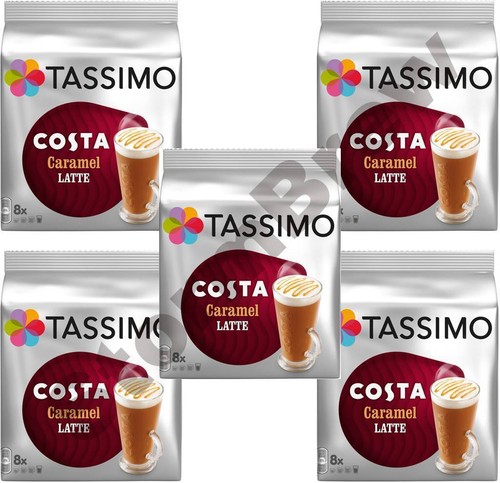 5x TASSIMO COSTA CARAMEL LATTE COFFEE PACKS 80 T-DISCS/PODS, 40 DRINKS ...