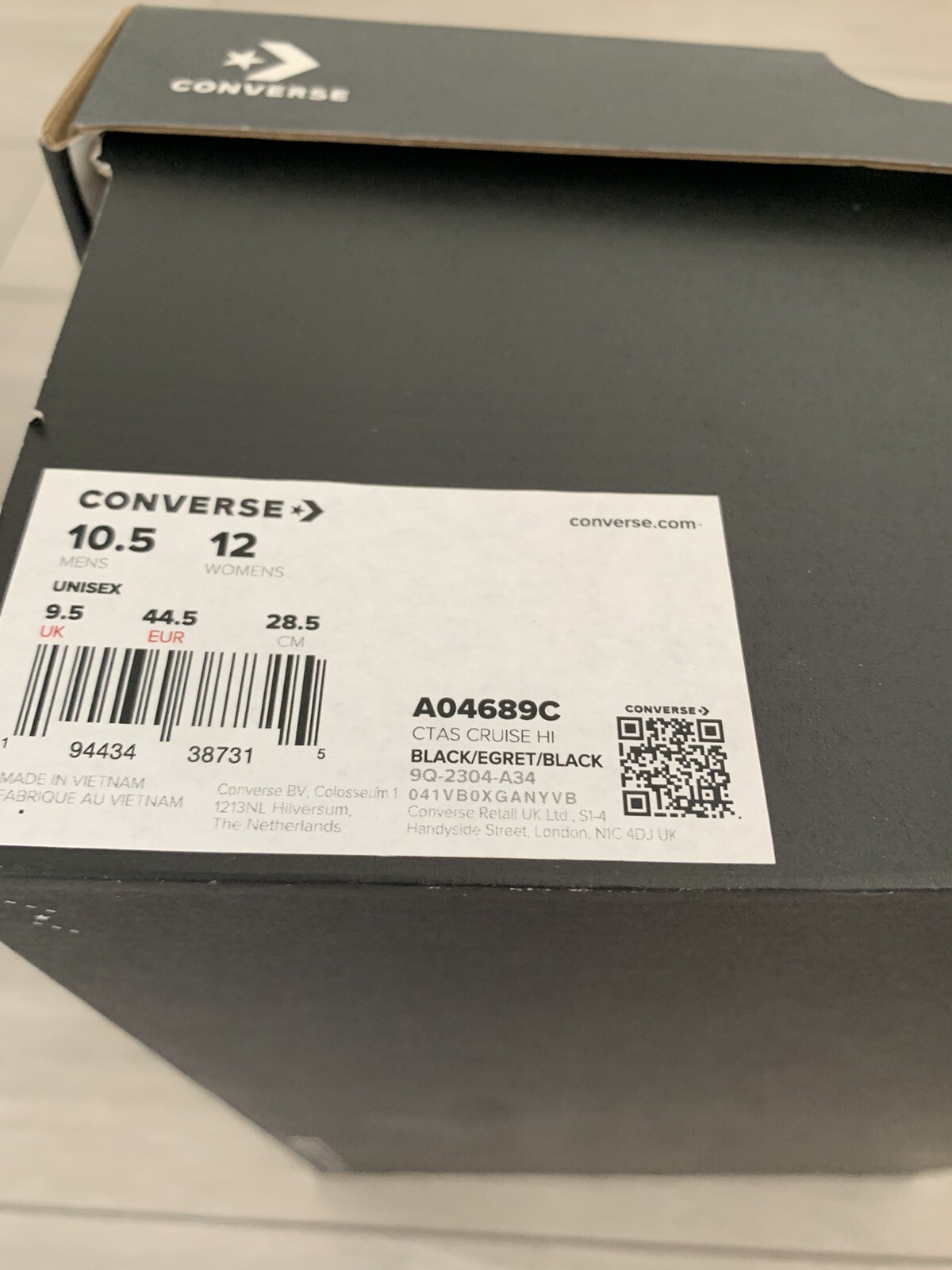 Converse CTAS Cruise Hi, Unisex, Black/Egret A04689C UK Size 9.5 BNIB ...