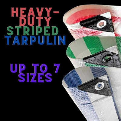 Coloured 170gsm Striped Tarpaulin Heavy Duty Market Stall Cover Tarp ...