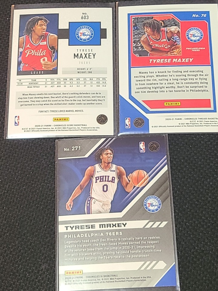 (3) 2020-21 Chronicles #271 Tyrese Maxey XR Score Threads Rookie 76ers ...