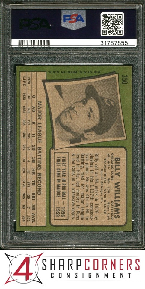 1971 TOPPS #350 BILLY WILLIAMS CUBS HOF PSA 8 SET BREAK B4028955-855 | eBay